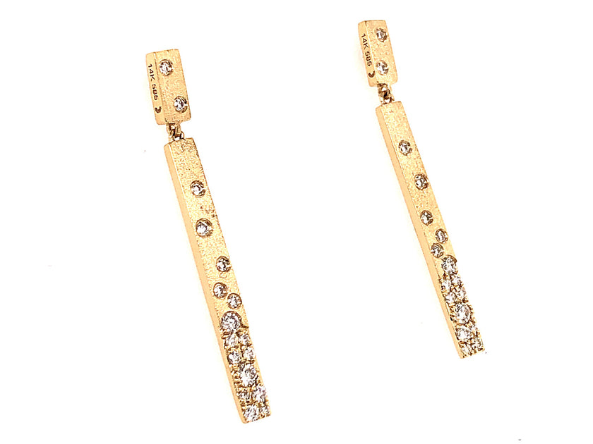 DIAMOND 2 STATION BAR EARRING, SATIN FINISH, 14KY – Marci Jewelry